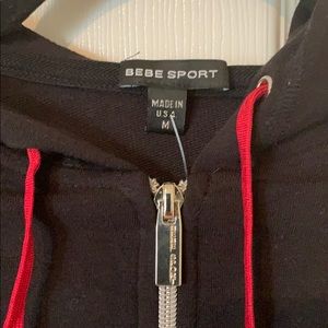 bebe | Tops | Nwt Bebe Sport Blackred Short Sleeve Crop Hoodie | Poshmark